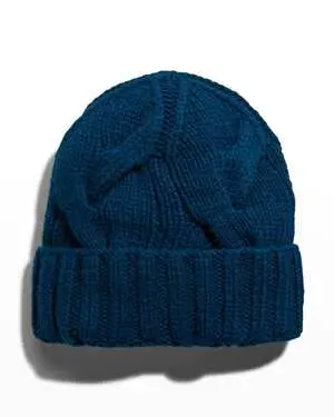 Loro Piana Chunky Knit Cashmere Beanie Hat - 701z Peacock Eye
